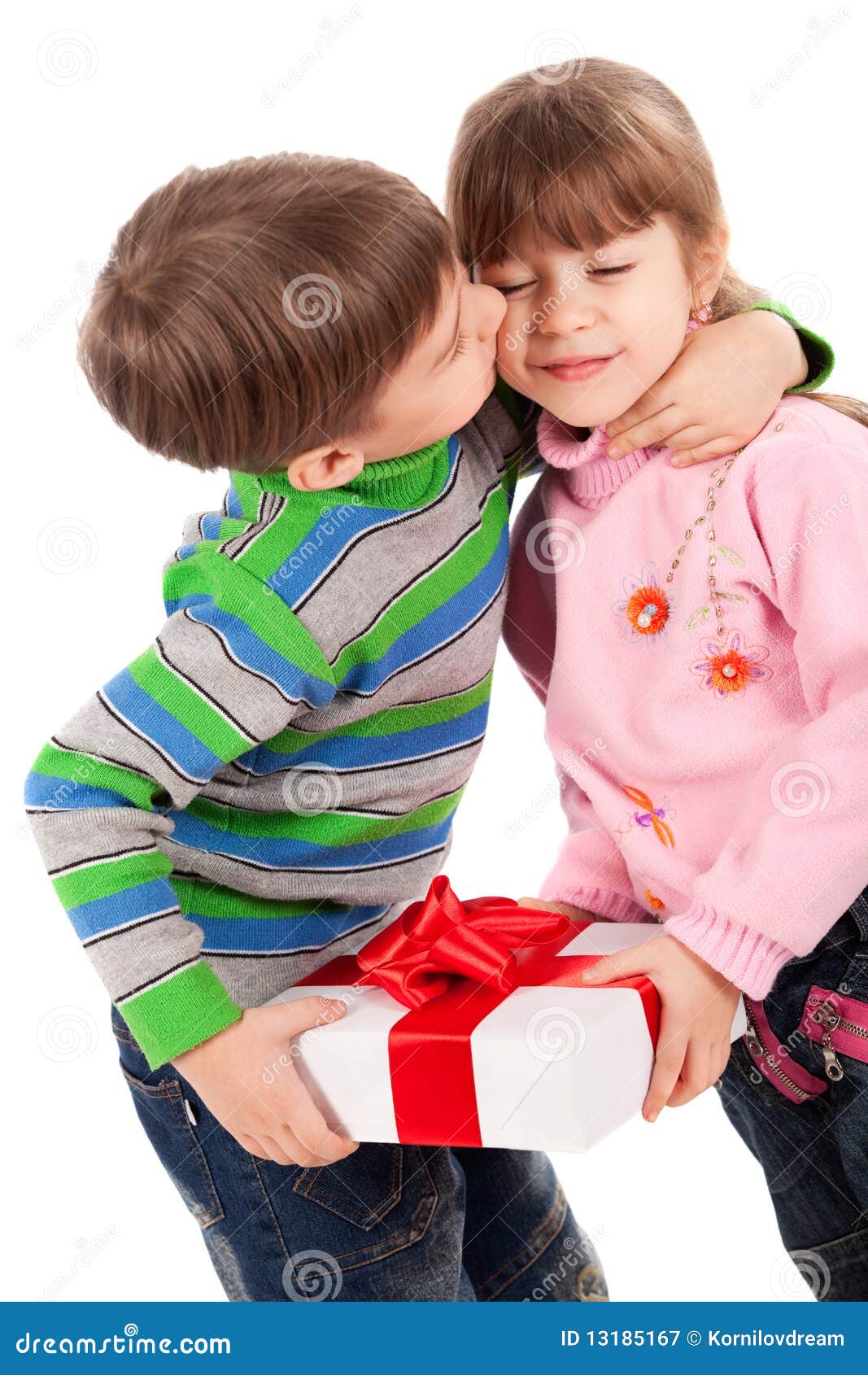 Boy Kissing a Girl Holding Gift Box Stock Image - Image of ribbon ...