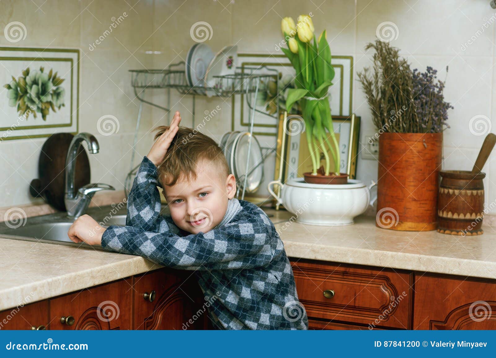The Boy in the Kitchen .Portrait Indoors Stock Photo - Image of kitchen ...