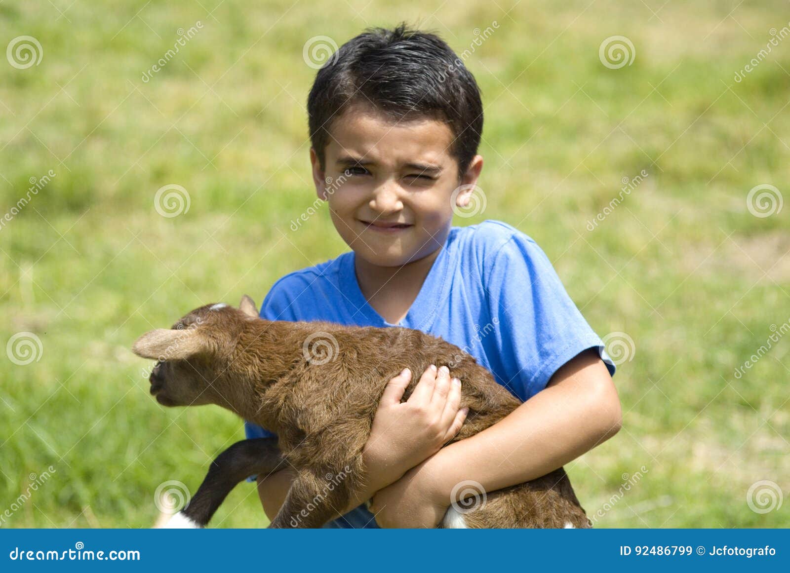 Boy with lamb stock image. Image of jolly, loving, child - 92486799