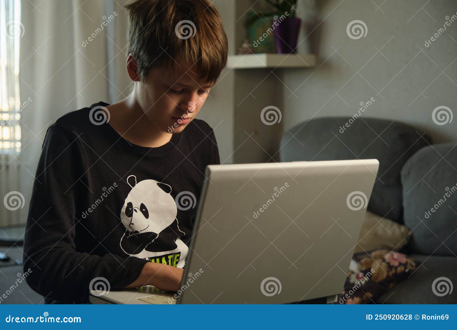 A Boy with a Laptop Computer Stock Photo - Image of portrait, screen ...