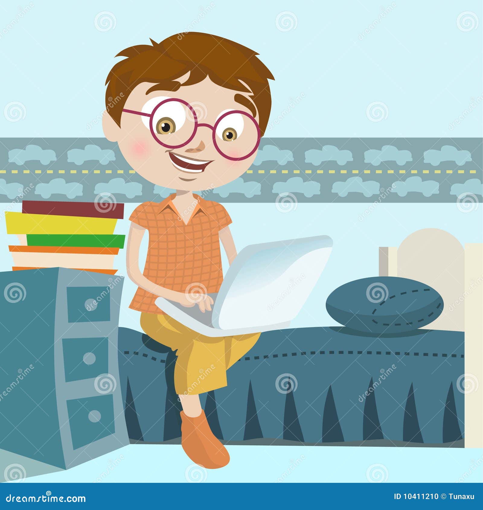 Boy with laptop stock vector. Illustration of computer - 10411210