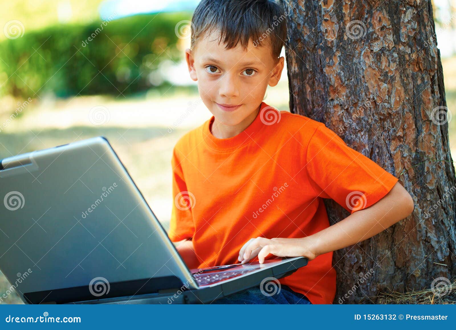Boy with laptop stock photo. Image of outdoor, natural - 15263132