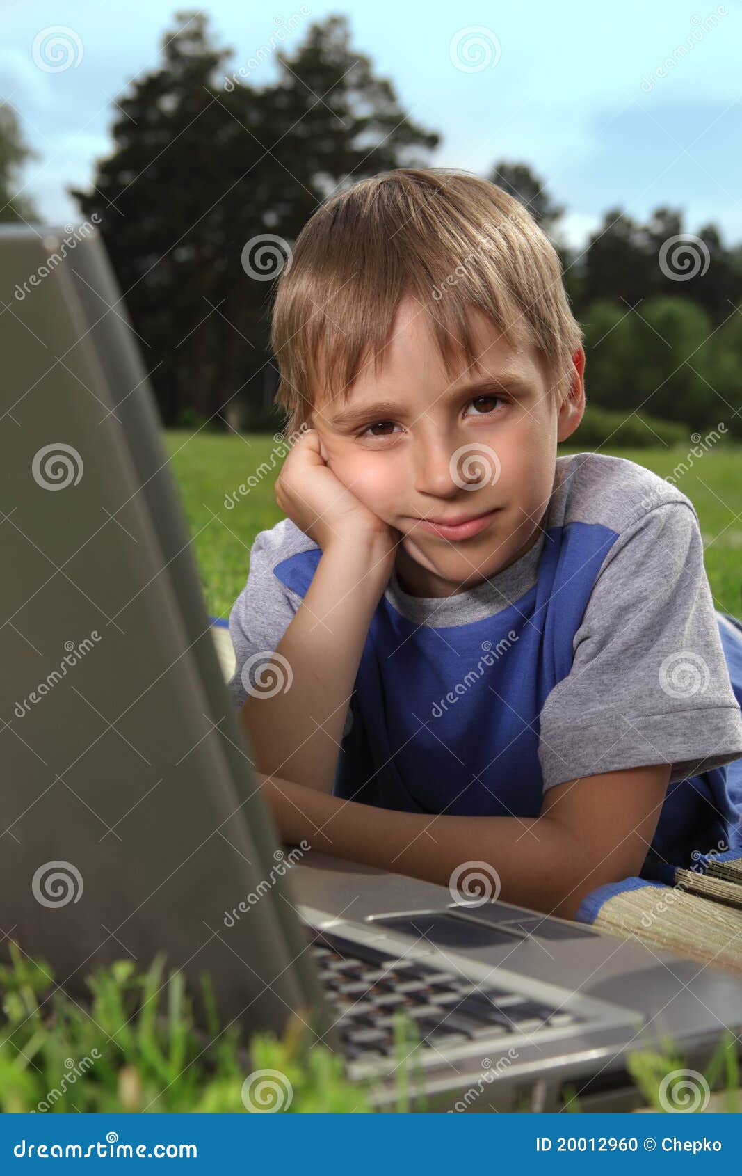 Boy with laptop stock photo. Image of cute, child, wireless - 20012960