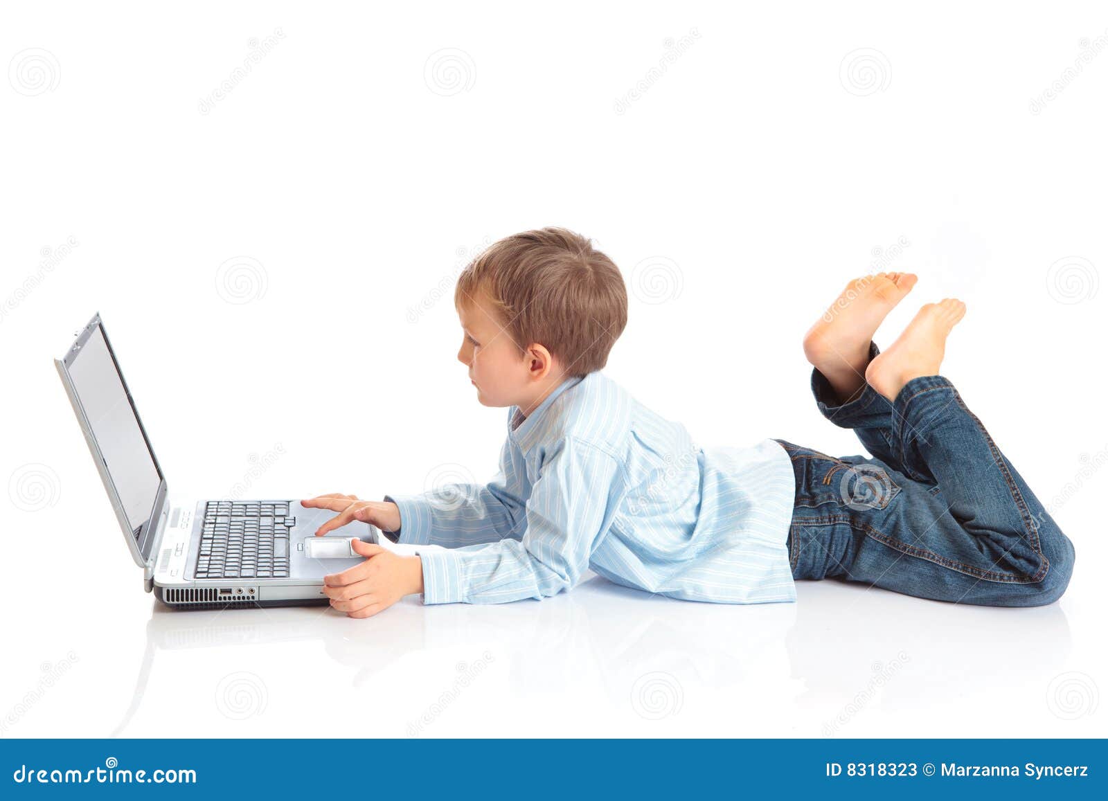 Boy with laptop stock image. Image of child, floor, computer - 8318323