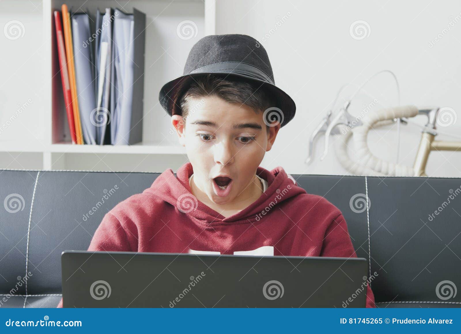 Boy with the laptop stock image. Image of surprised, gestures - 81745265