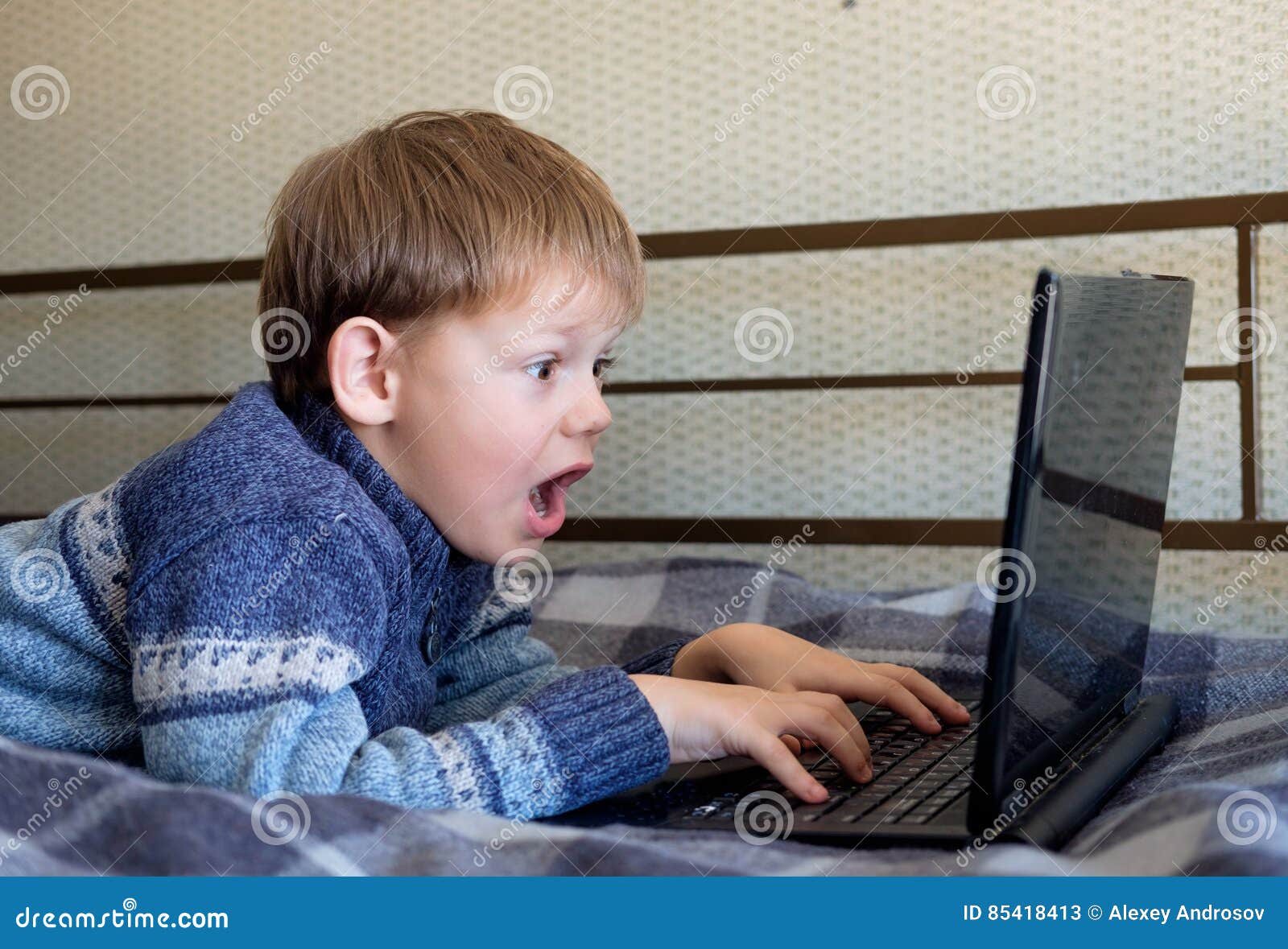 Boy with laptop stock image. Image of european, children - 85418413