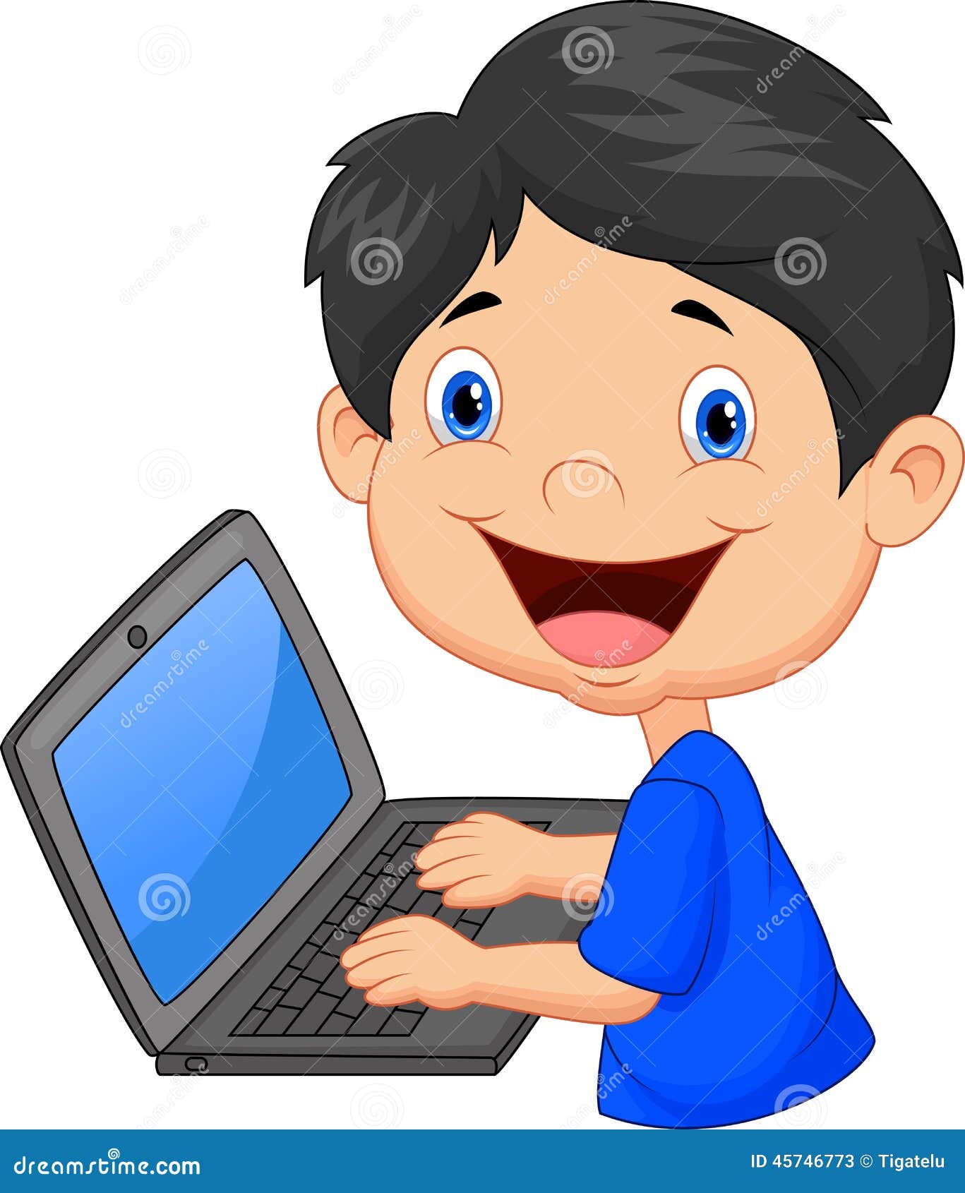 Boy with laptop stock vector. Illustration of pupil, laptop - 45746773