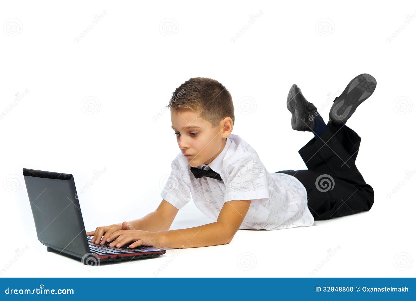 A boy and a laptop stock photo. Image of horizontal, small - 32848860