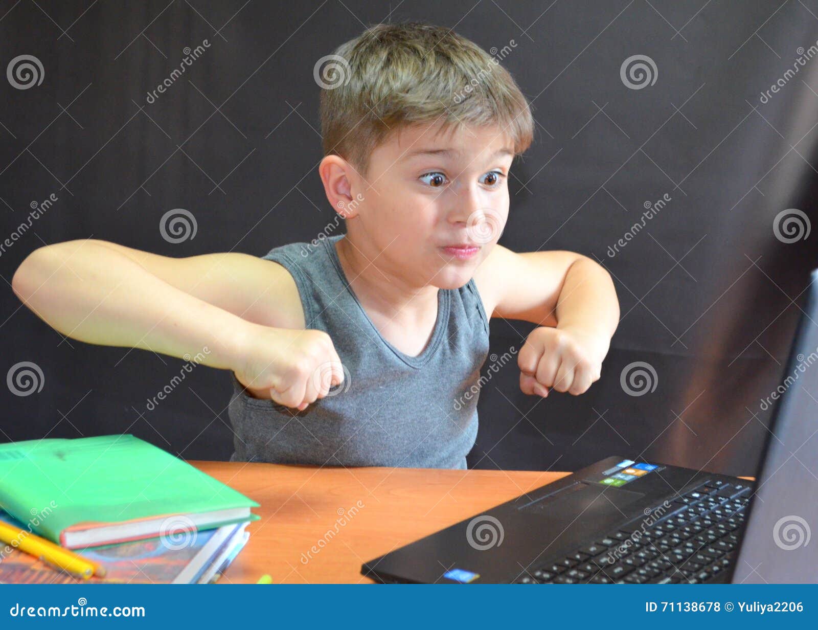 Boy with laptop stock photo. Image of happiness, bearing - 71138678
