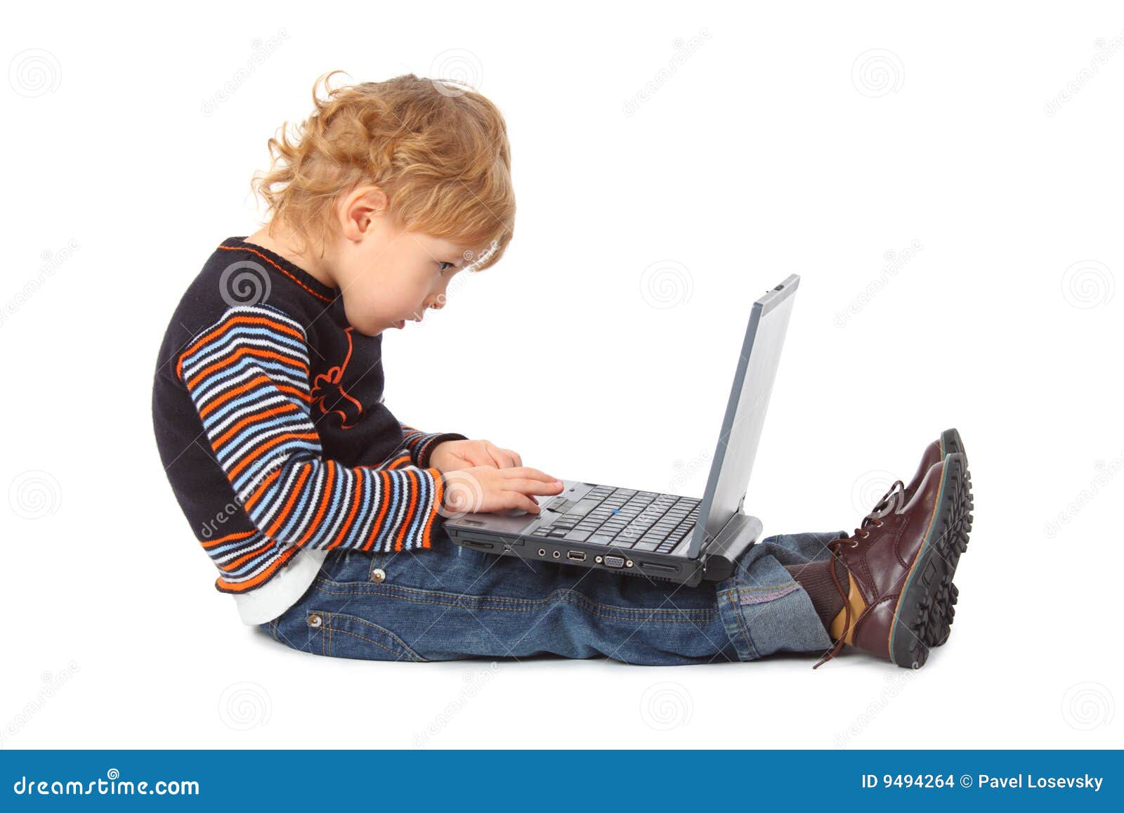 Boy with laptop at profile stock photo. Image of computer - 9494264