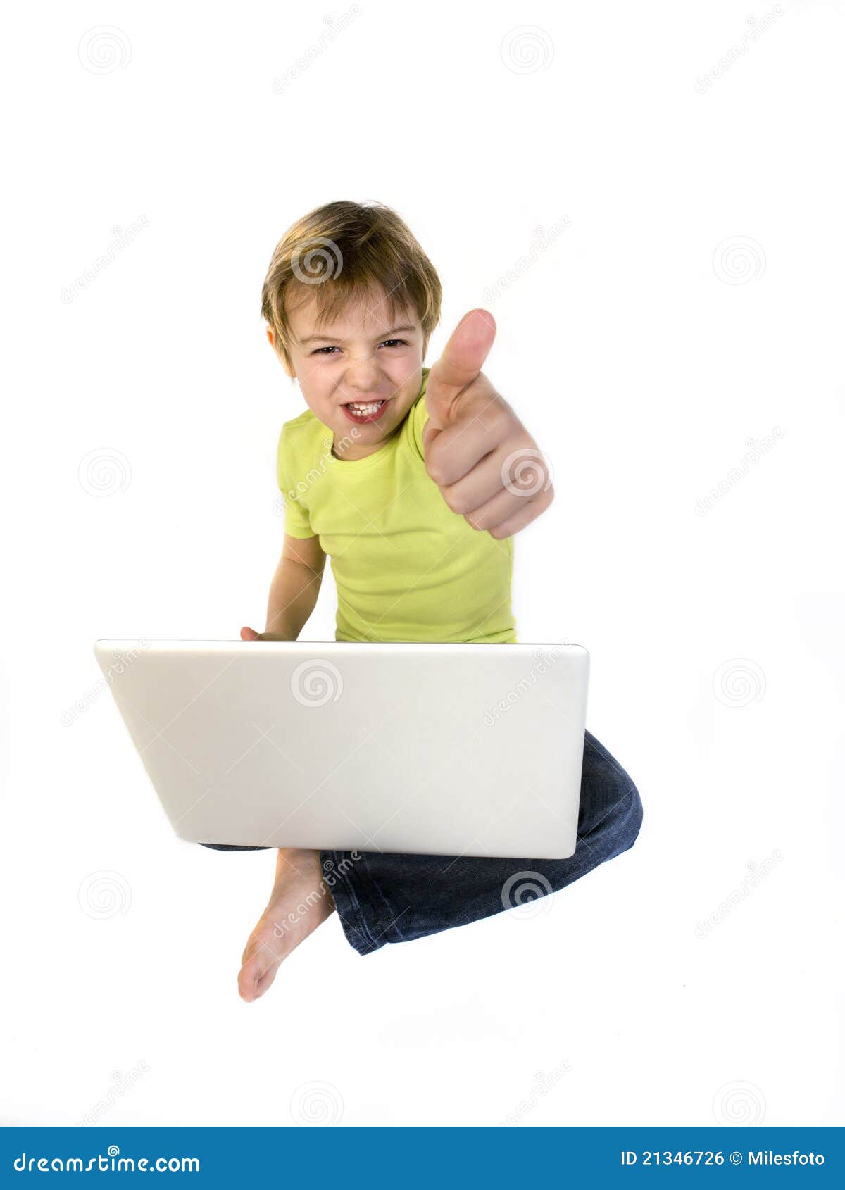 Boy with Laptot Showing Ok Sign Stock Photo - Image of internet ...