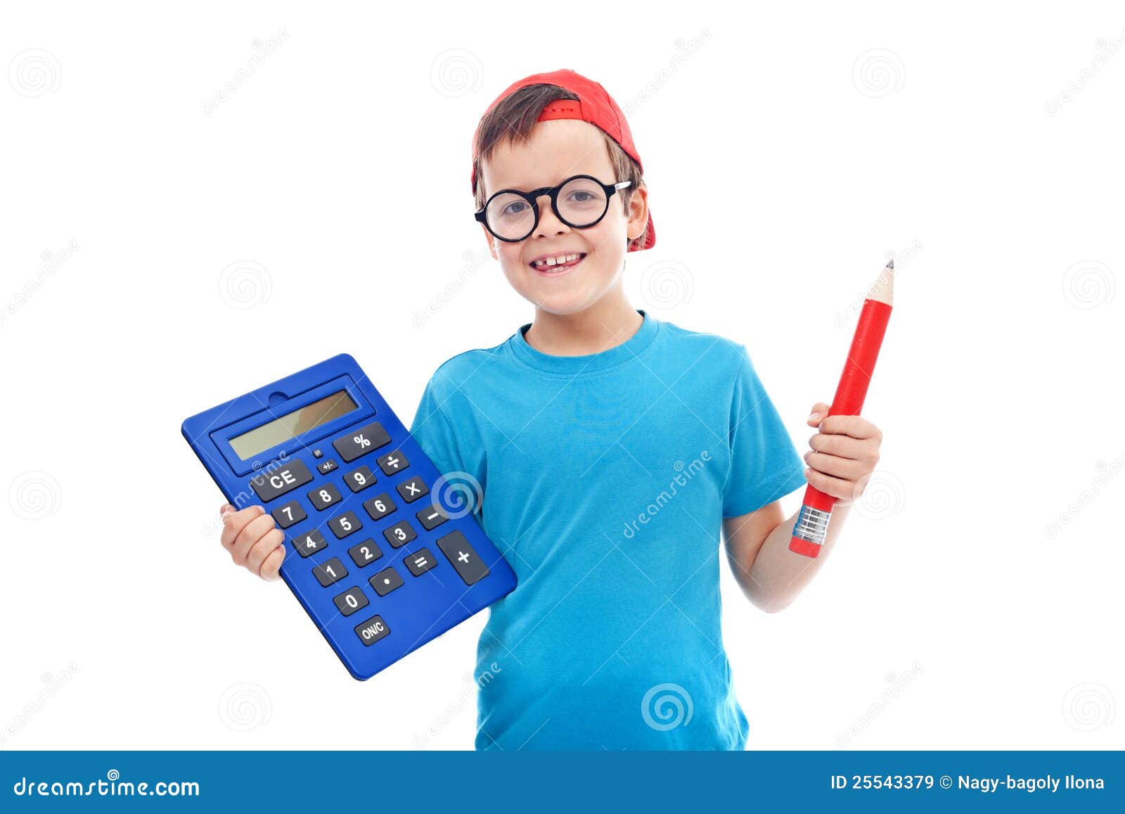 Boy with Large Calculator and Pencil Stock Image - Image of white ...