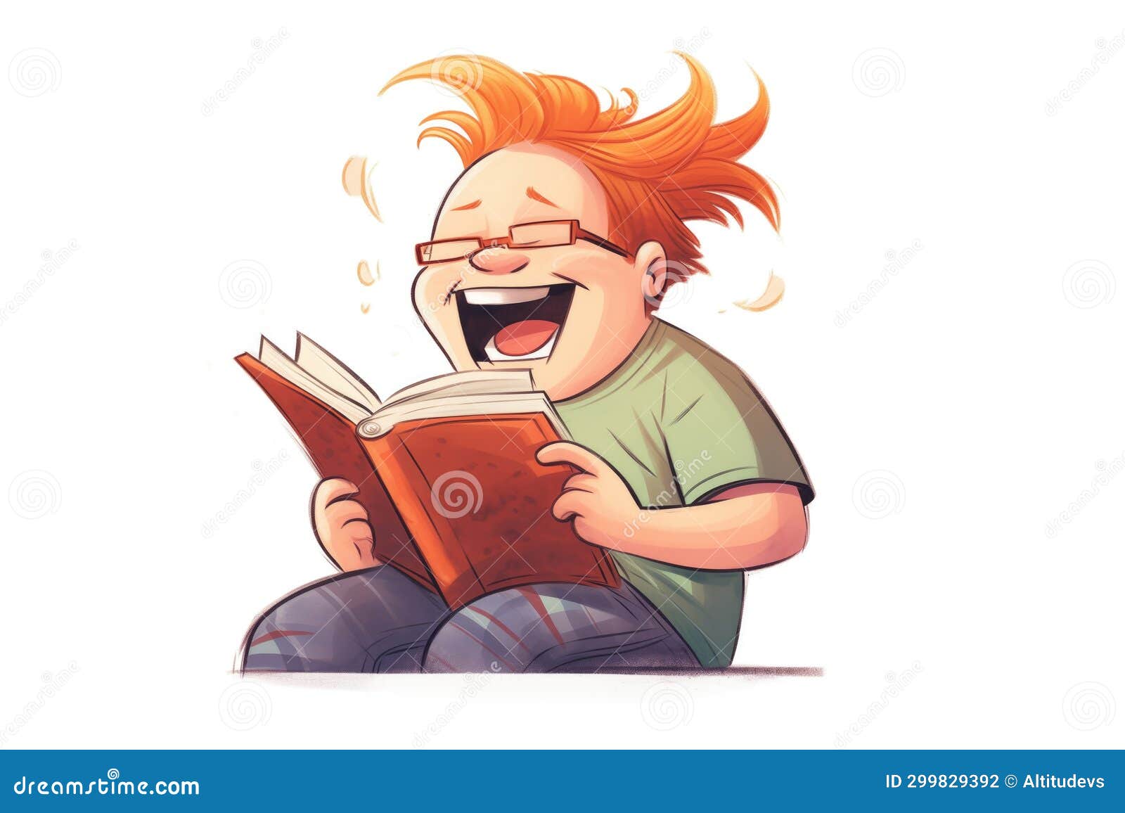 Boy Laughing while Reading a Humorous Book Stock Illustration ...