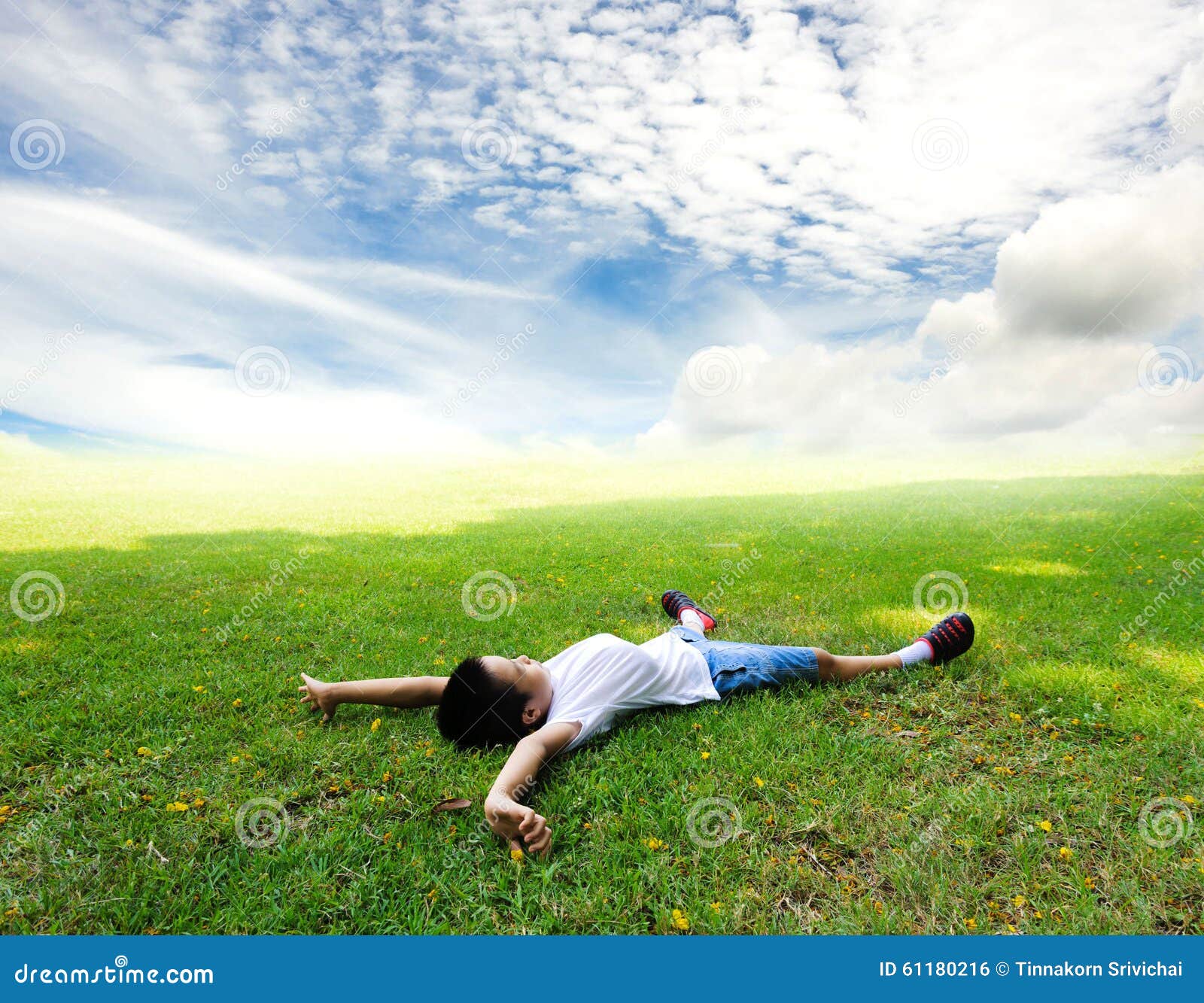 Boy Lay on the Grass Feel Relax Stock Photo - Image of relax ...