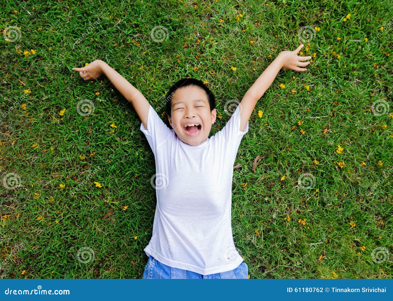Boy Lay on the Grass Feel Relax Stock Photo - Image of asian, shirt ...