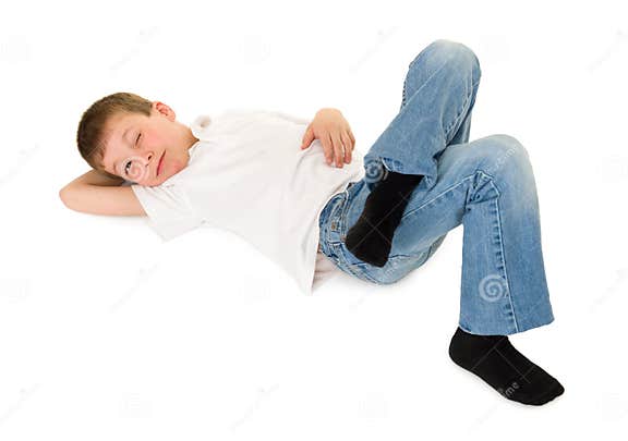 Boy Lay on Your Back on White Stock Image - Image of emotion, child ...