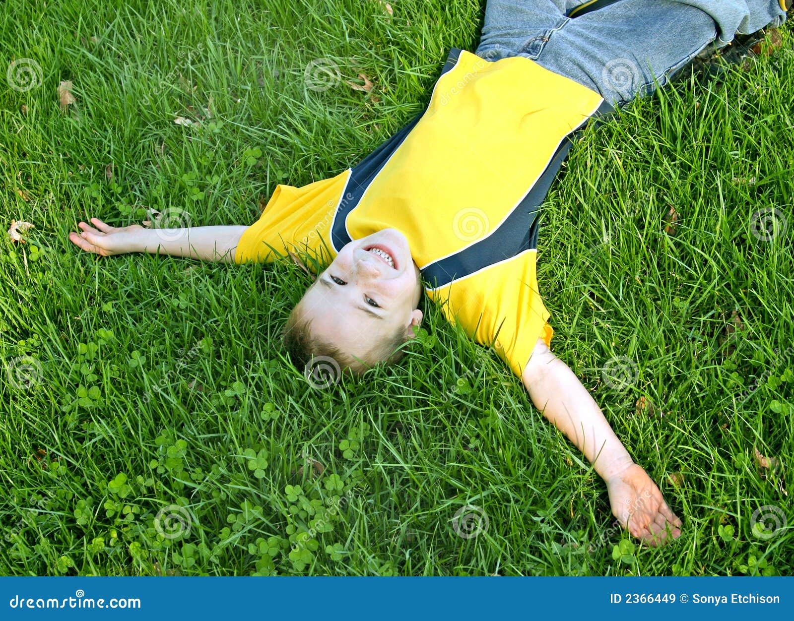 Boy Laying on Grass stock image. Image of green, emotions - 2366449