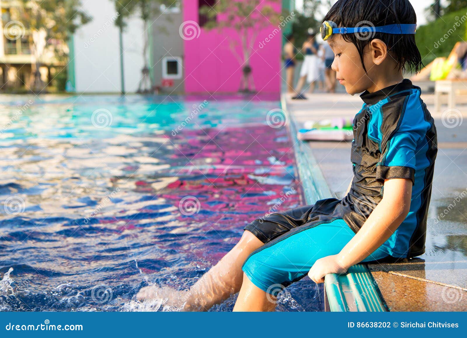 Boy Learn To Swim in the Swimming Pool Stock Photo - Image of glasses ...