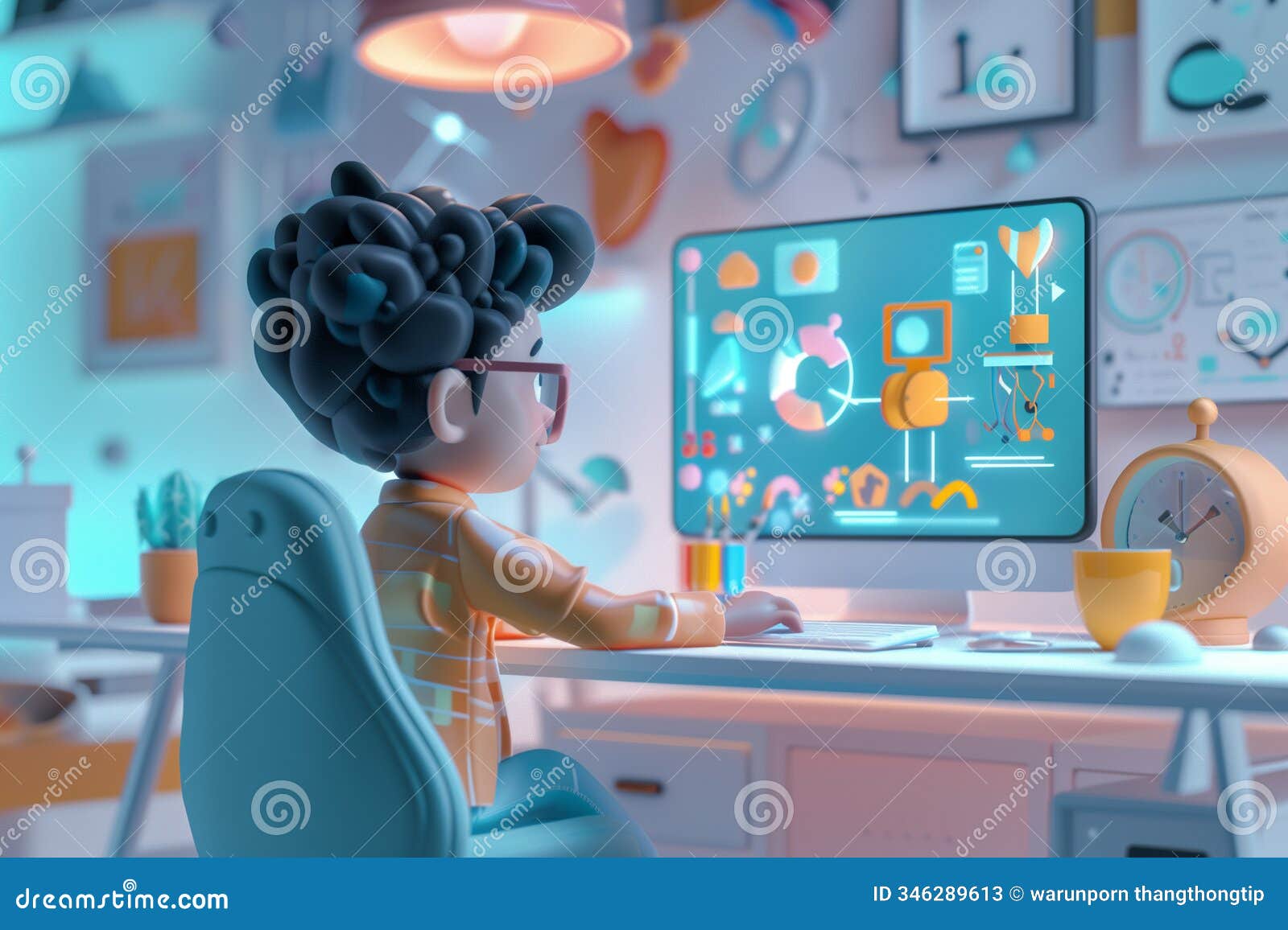 Boy Learning with Advanced Technology on Computer in Creativity Room at ...