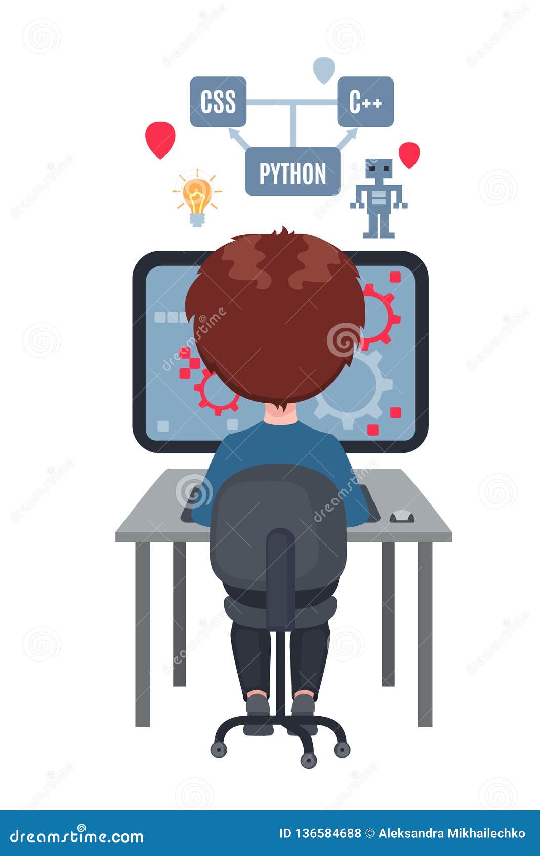Boy Learning Coding on Laptop Isolated on White Stock Vector ...