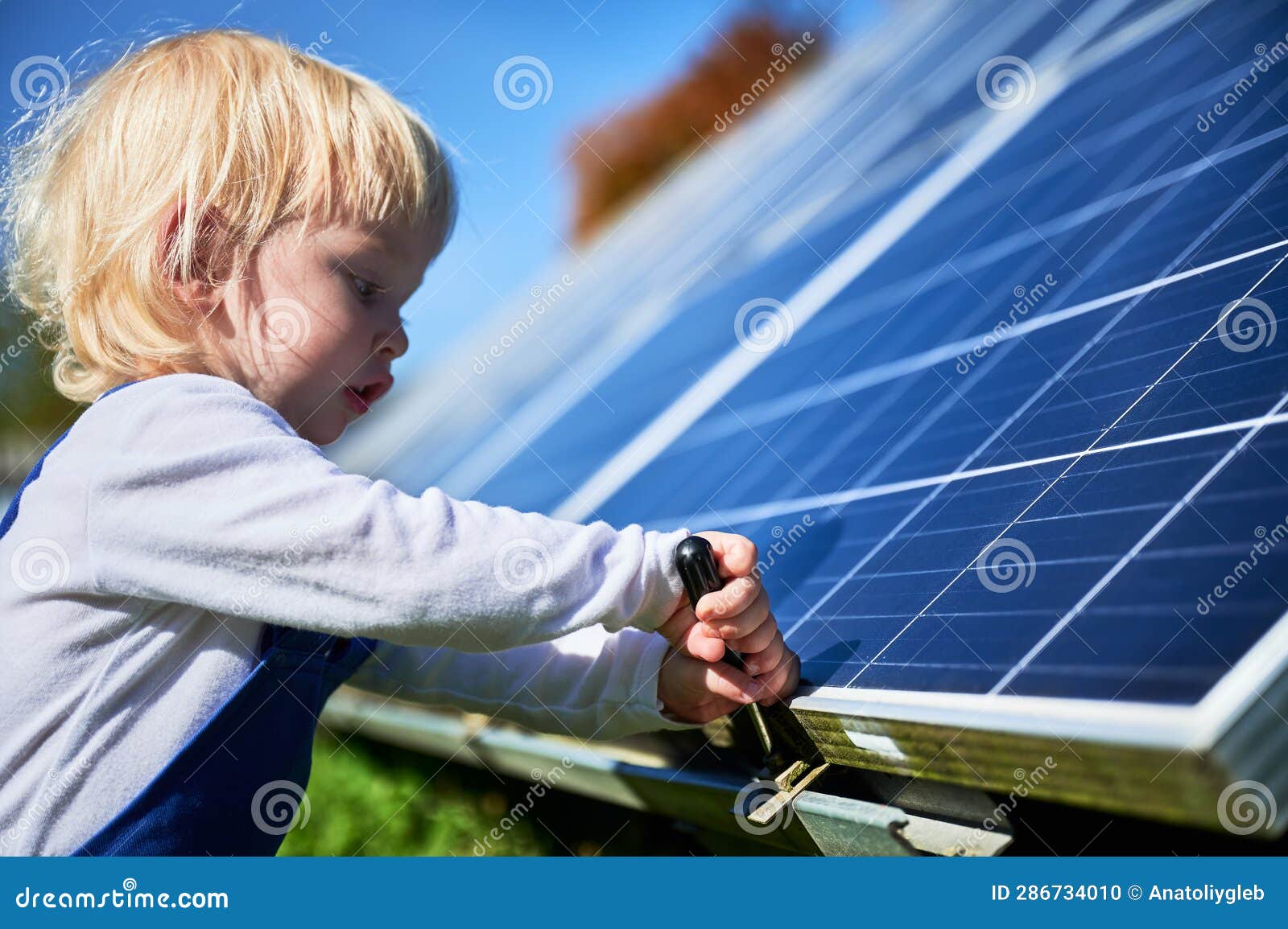 Curious Boy Learning How Does Solar Panel Work Stock Photo - Image of ...