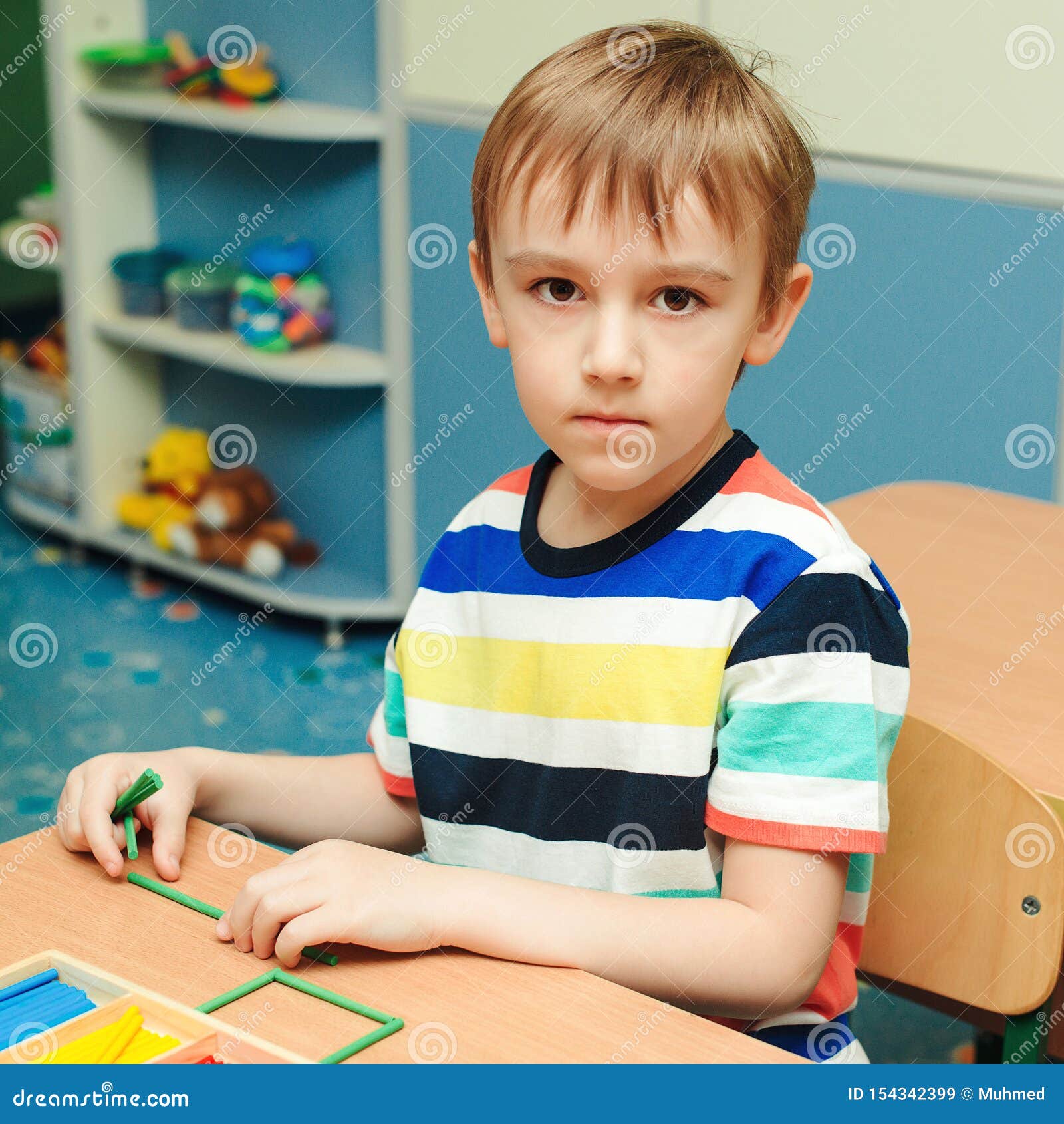 Boy Learning Math. Early Education and Daycare Concept. Education ...