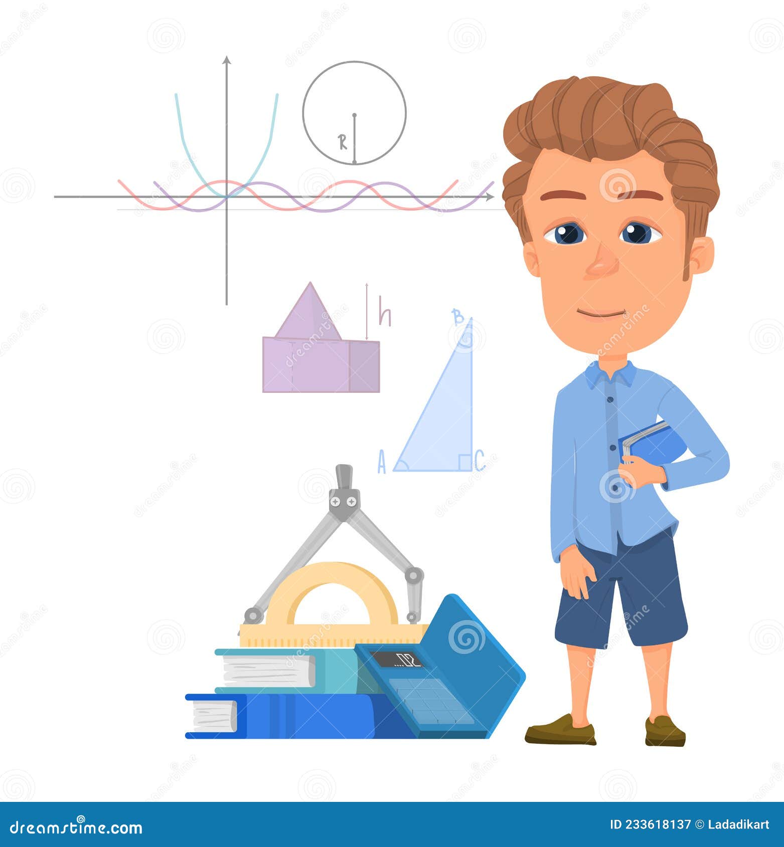 Boy Learning Math. Geometry Studying Concept, Cartoon Kid Student Stock ...