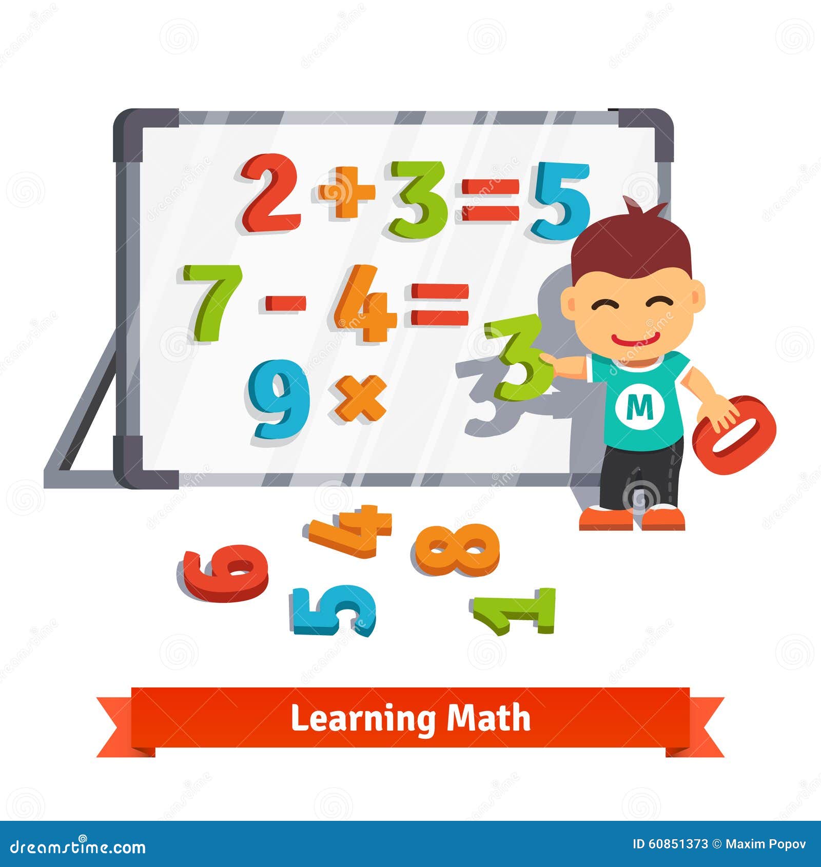 Boy learning math stock vector. Illustration of class - 60851373