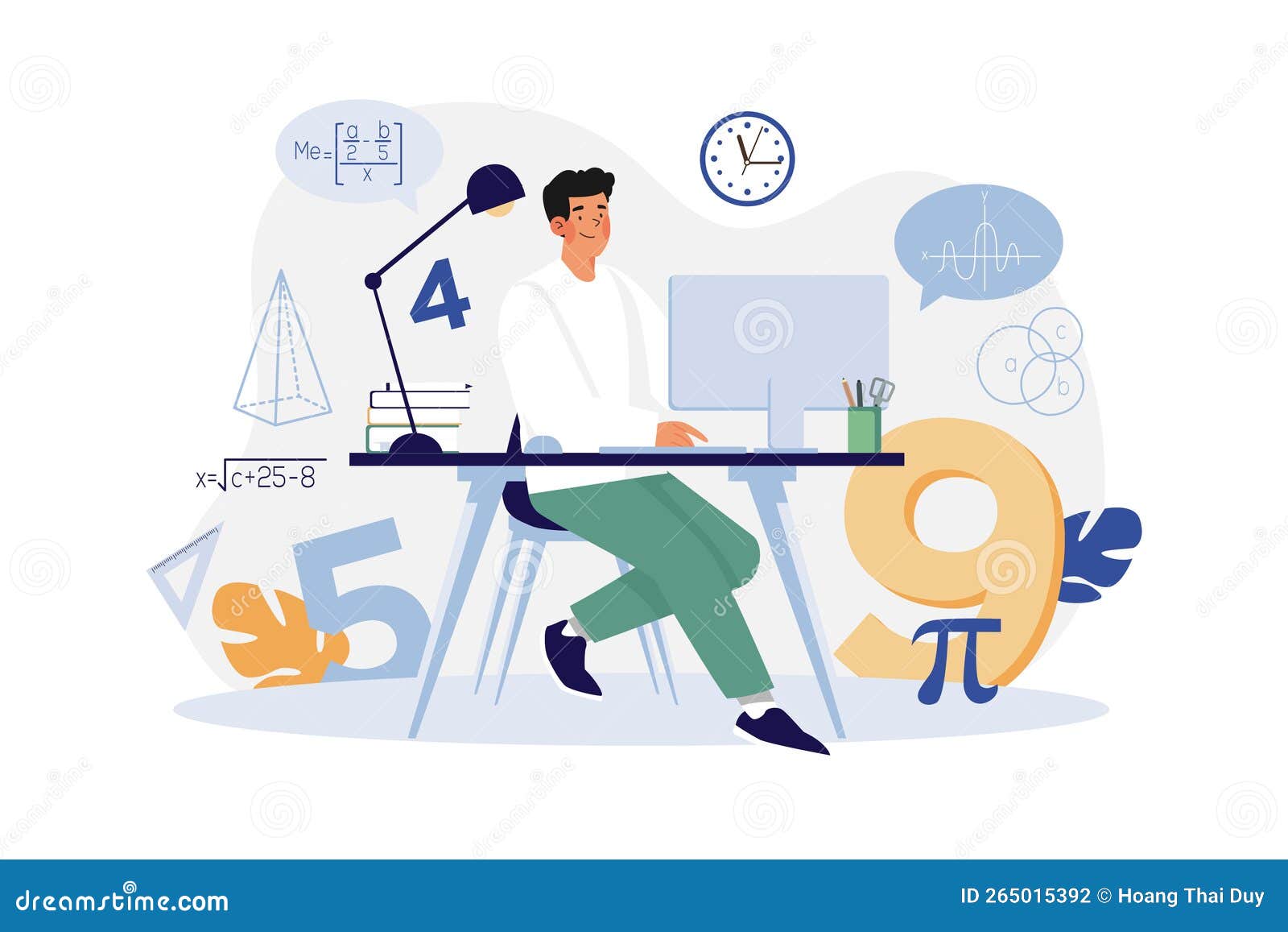 Boy Learning Math in Online Class Stock Vector - Illustration of ...