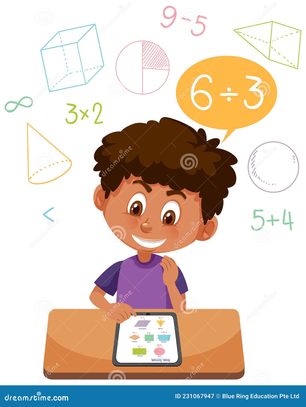 Boy Learning Math Using Tablet Stock Vector - Illustration of ...