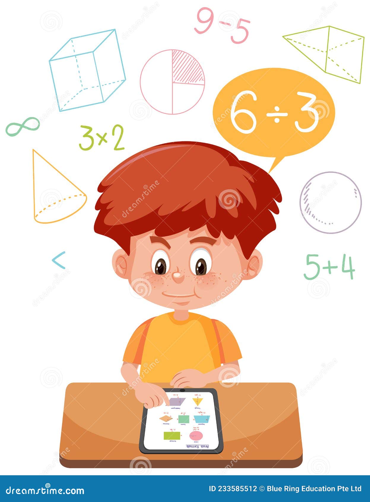 Boy Learning Math Using Tablet Stock Vector - Illustration of graph ...