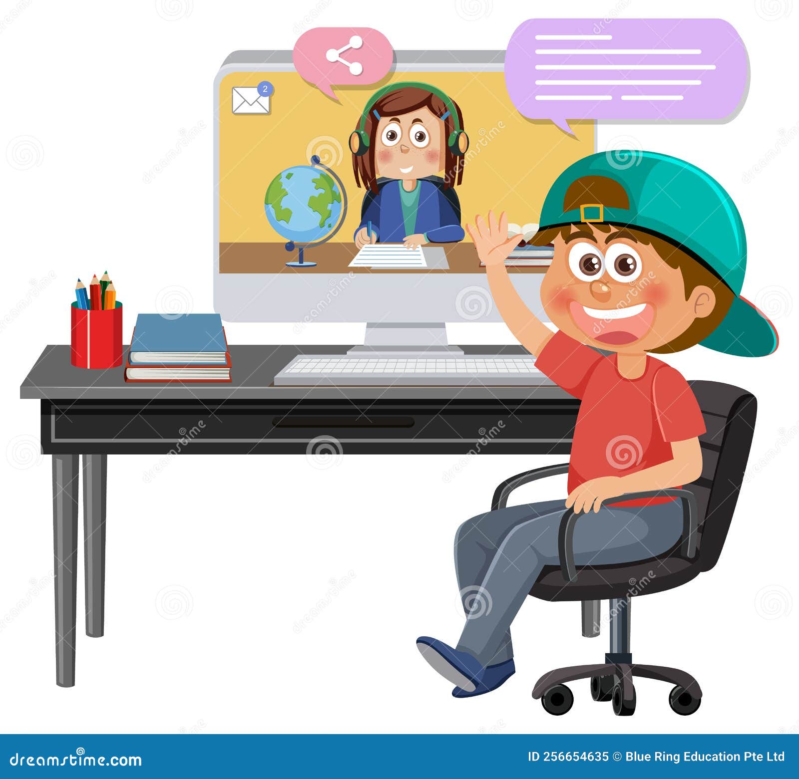 A Boy Learning Online at Home Stock Illustration - Illustration of ...