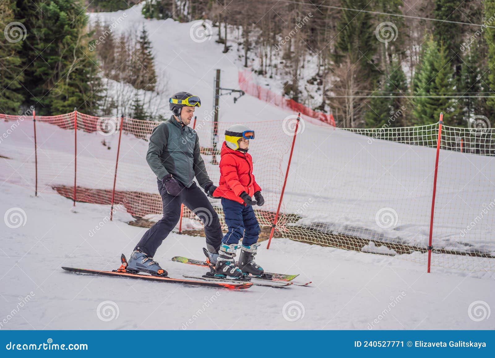Boy Learning To Ski, Training and Listening To His Ski Instructor on ...