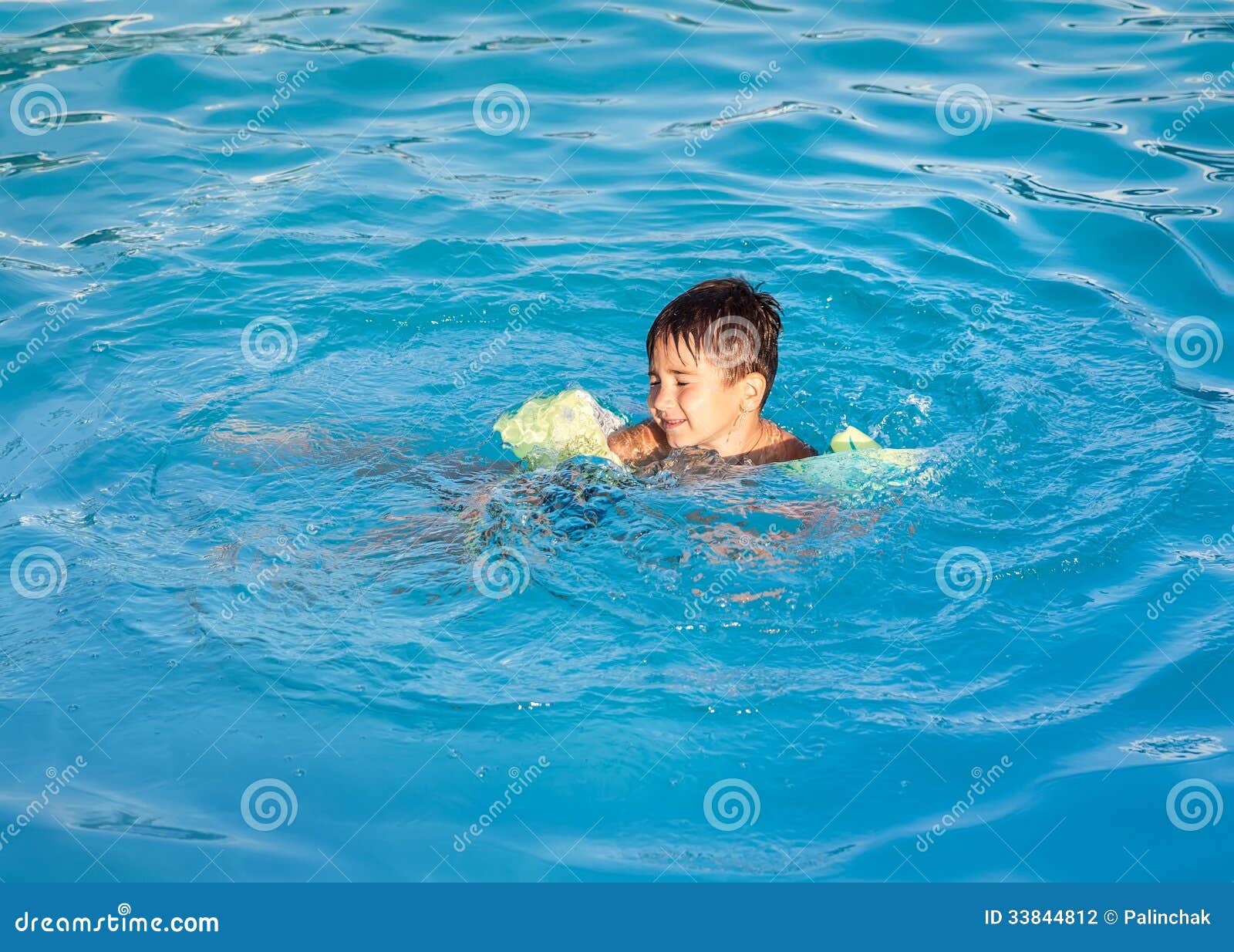 Boy Learning To Swim in the Pool Stock Photo - Image of inflatable ...