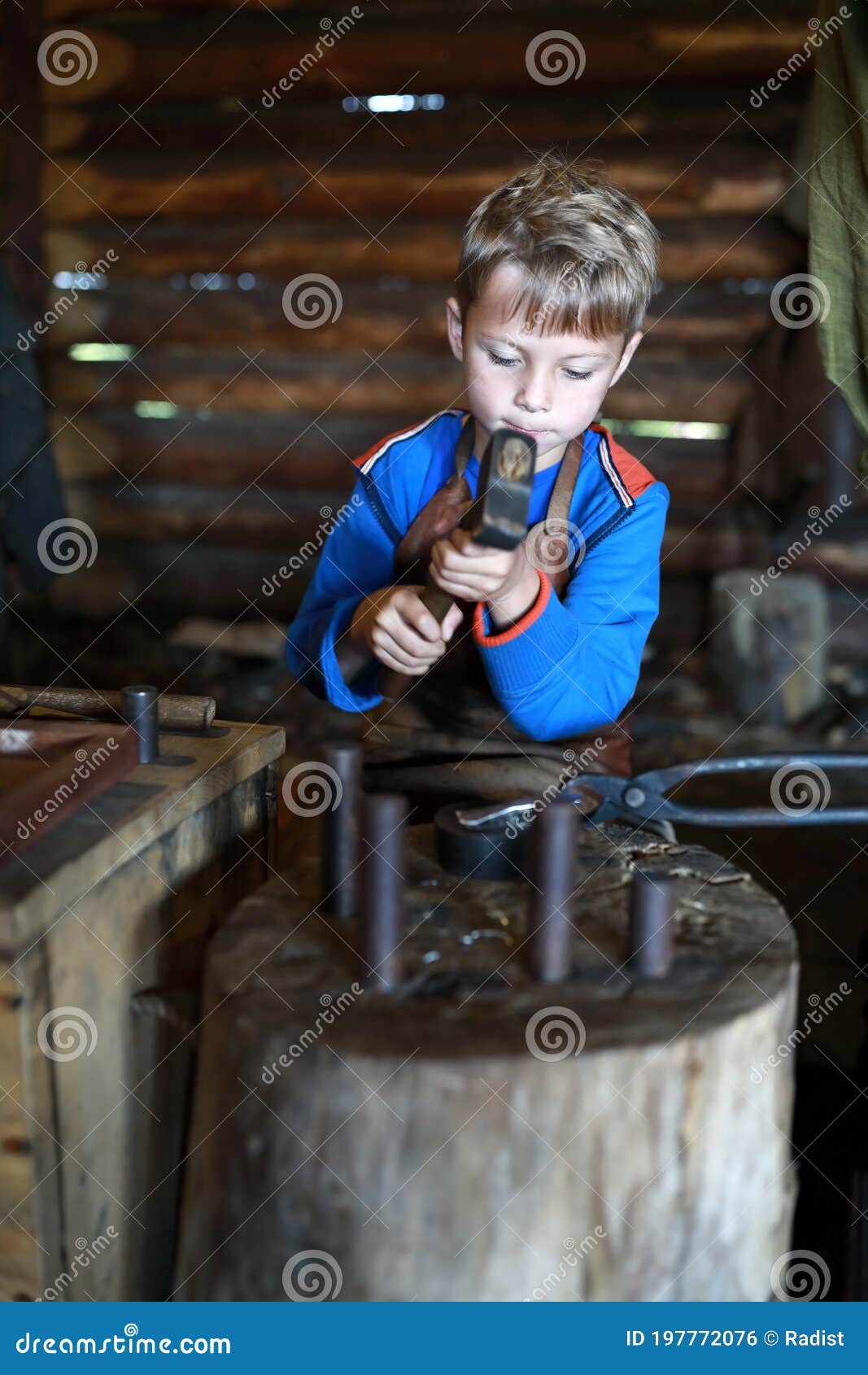 Boy Learning To Work with Hammer Stock Photo - Image of metalwork ...