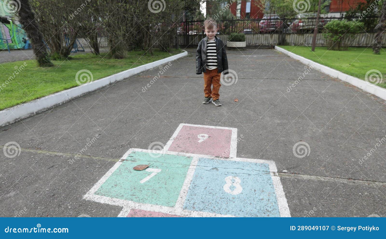 The Boy Learns To Jump on the Hopscotch Drawn Stock Video - Video of ...