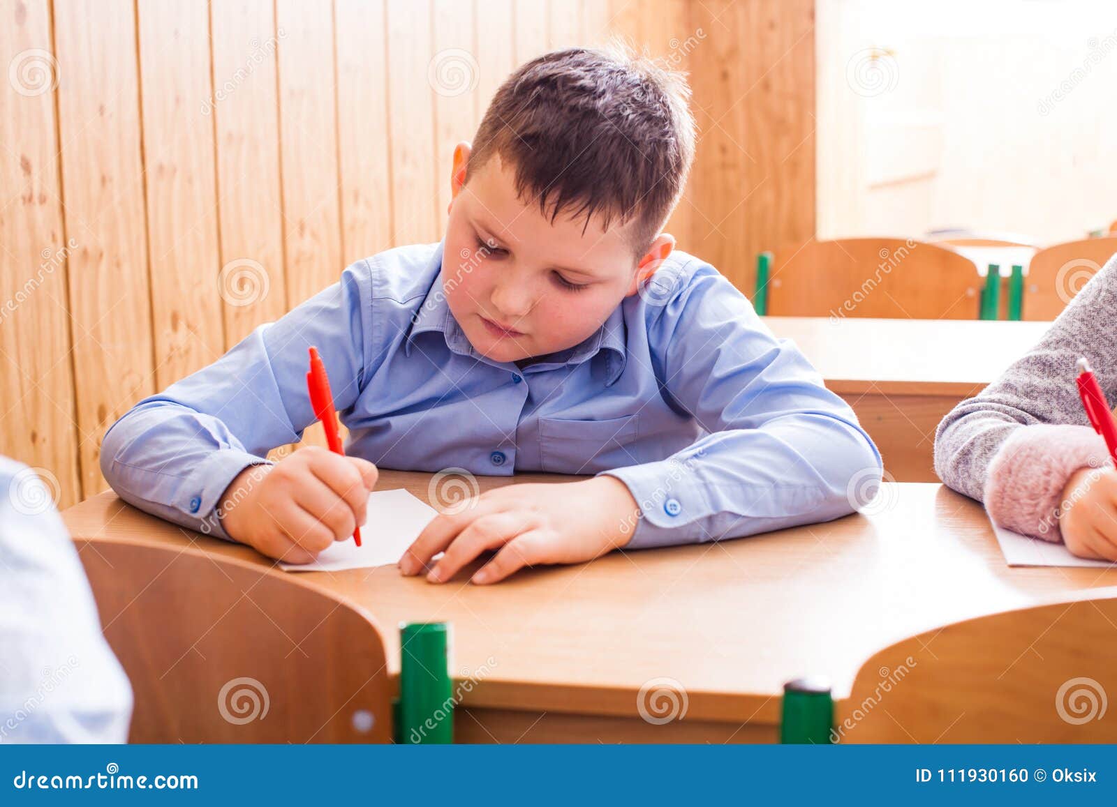 Boy at the lesson stock photo. Image of exercise, indoors - 111930160