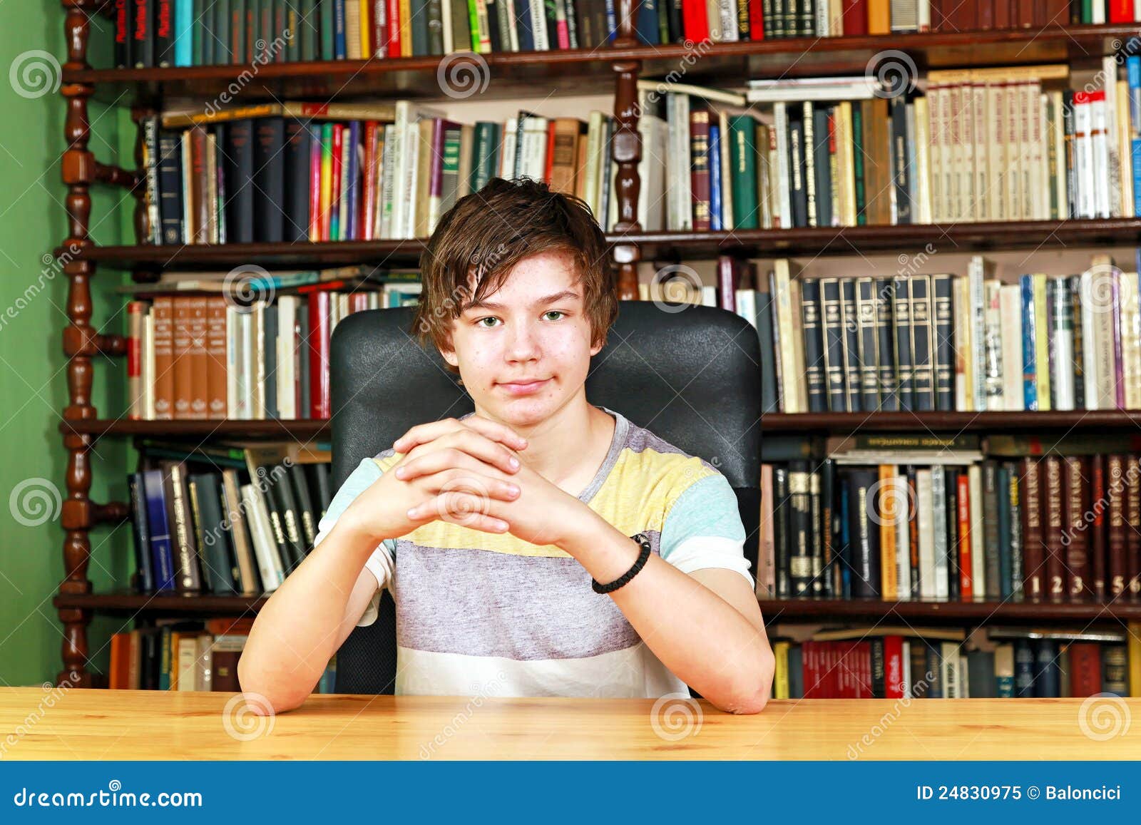 Boy in library stock image. Image of learn, desk, school - 24830975