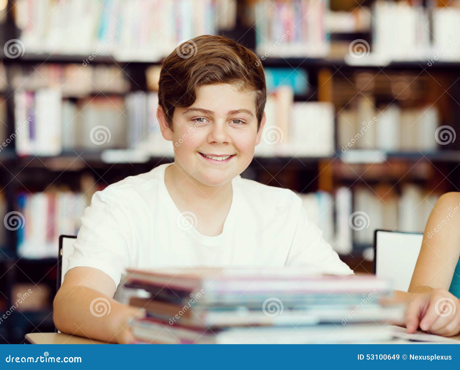 Boy in library stock image. Image of pupil, friend, studying - 53100649