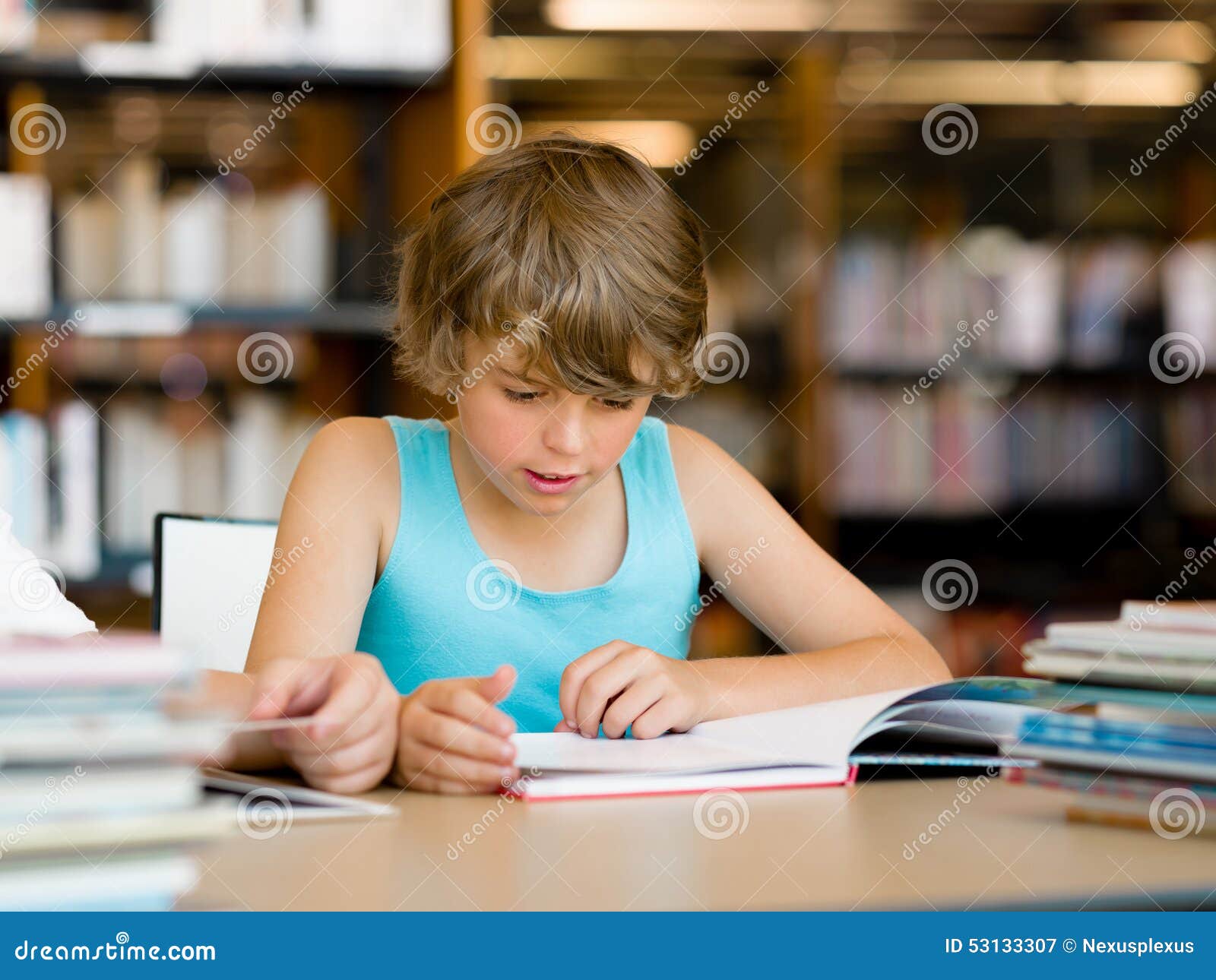 Boy in library stock image. Image of school, person, cheerful - 53133307