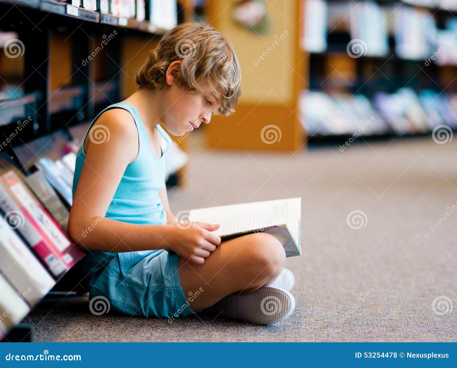 Boy in library stock photo. Image of child, read, portrait - 53254478