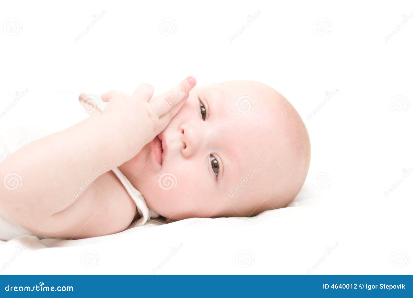 Boy Lie on Back on White Bed Stock Photo - Image of gentleness, healthy ...