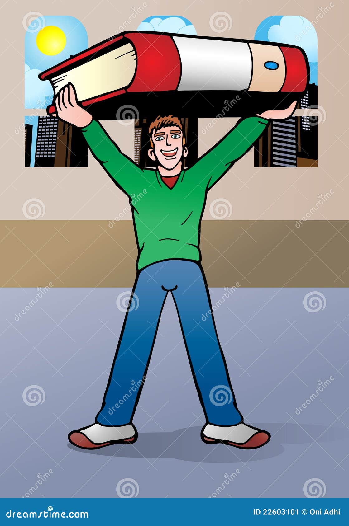 Boy lift big book stock illustration. Illustration of people - 22603101