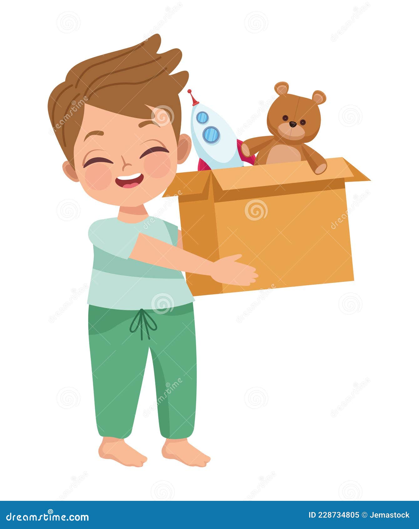 Boy lifting toys box stock vector. Illustration of small - 228734805