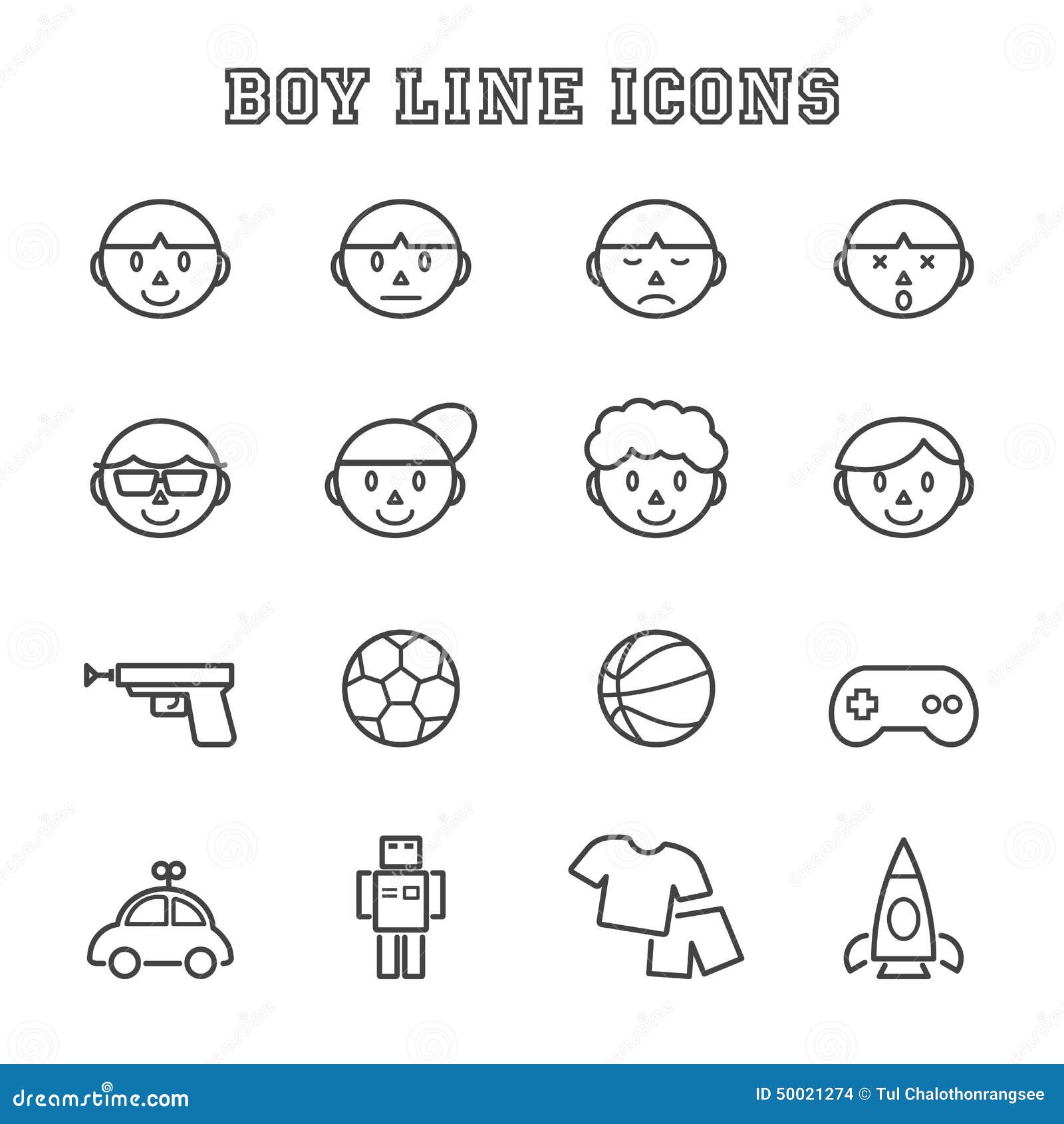 Boy line icons stock vector. Illustration of cute, face - 50021274