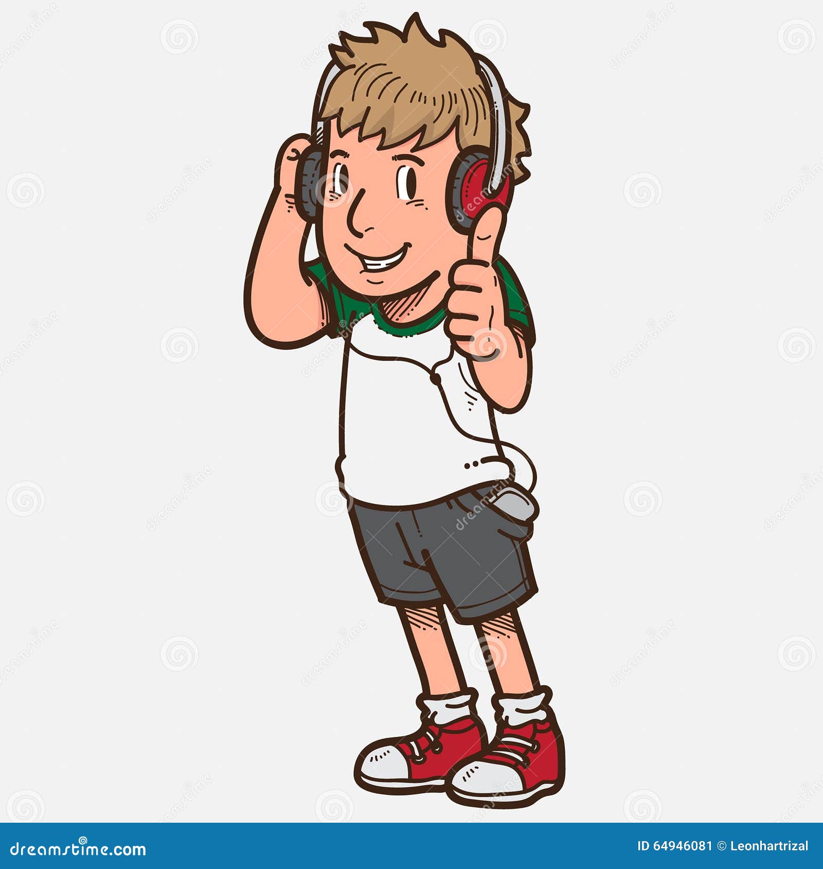 Boy listen to music stock vector. Illustration of song - 64946081