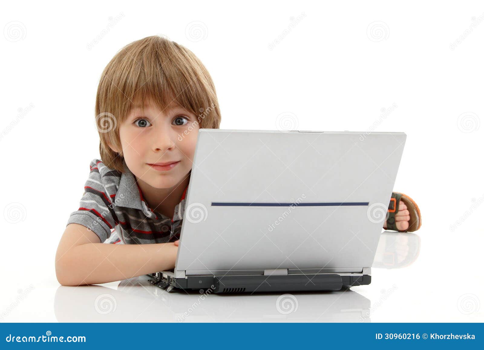 Boy Little Learning with Notebook Isolated on White Stock Photo - Image ...