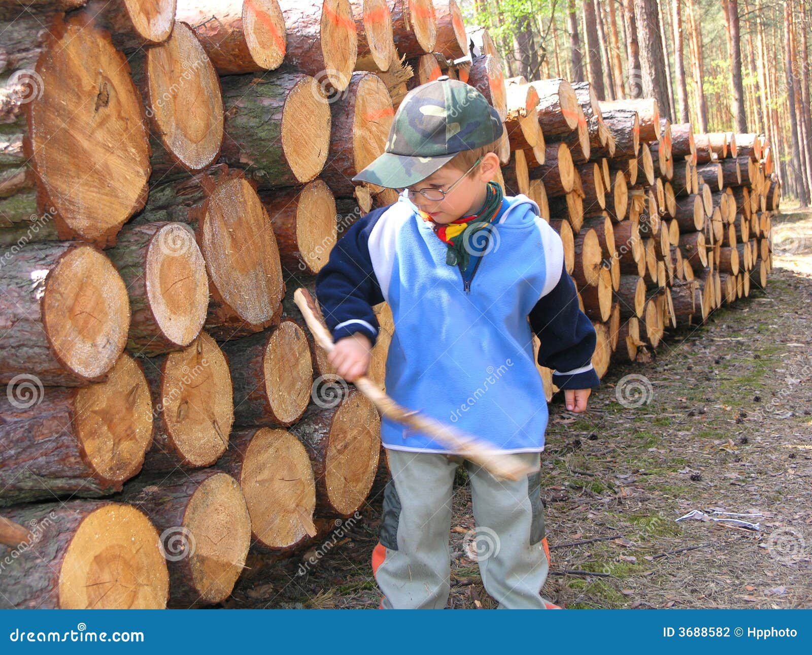 Boy and logs stock photo. Image of sports, tree, health - 3688582