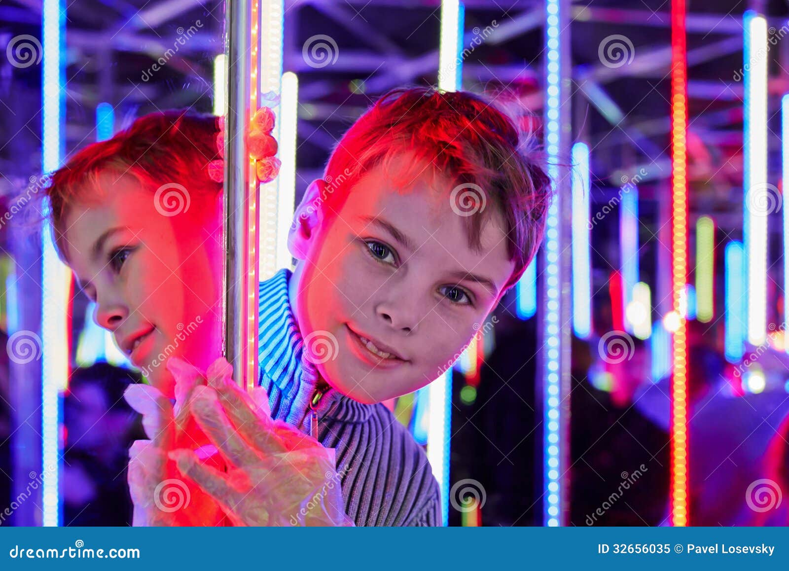 Boy Look Out from Corner in Mirror Labyrinth Stock Image - Image of ...