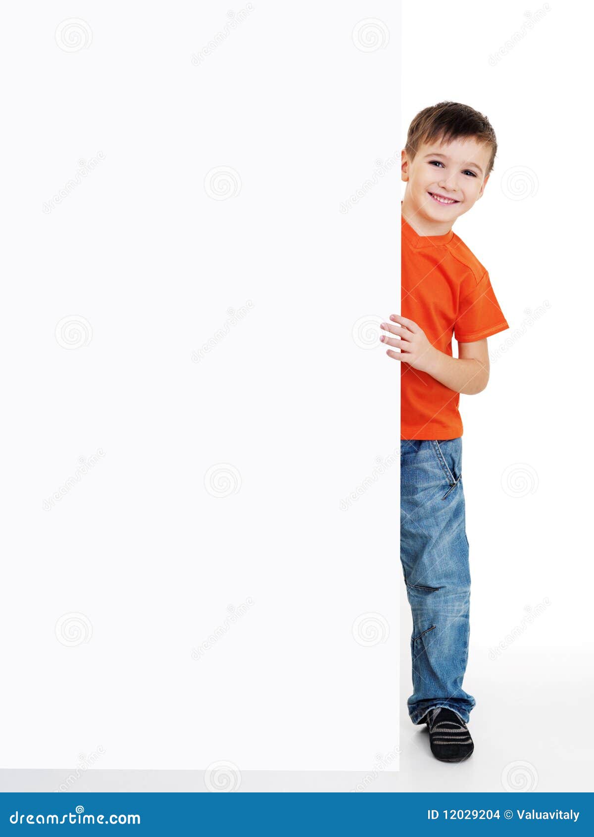Boy Look Outs from the Blank Banner Stock Photo - Image of american ...